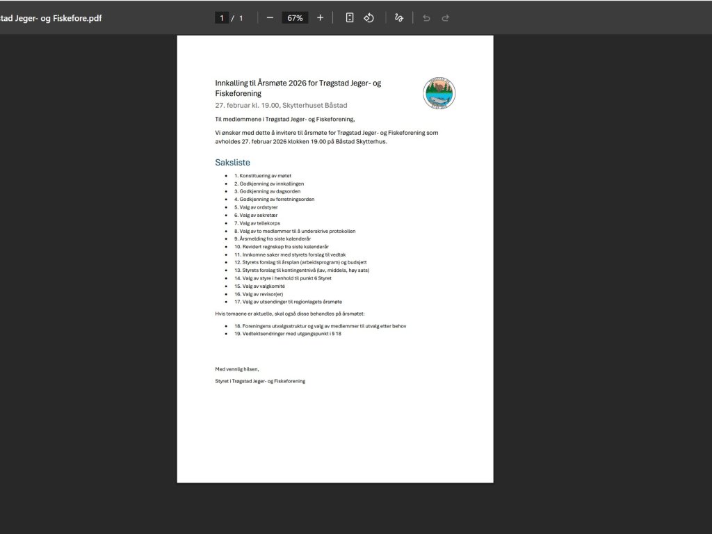 Årsmøte TJFF 2026 - Trøgstad Jeger- og Fiskeforening